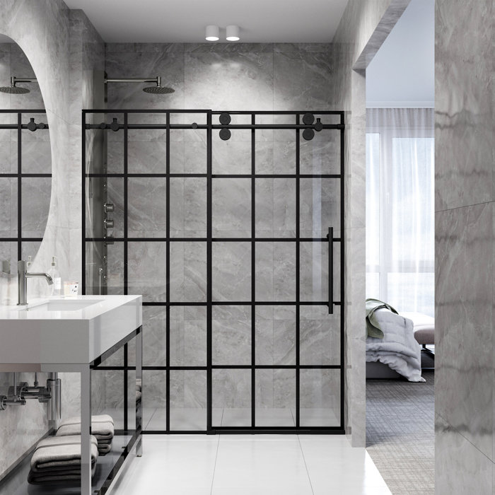 VIGO Elan 68-72" W x 74" H Sliding Frameless Shower Door with 3/8" Grid Clear Glass & Reviews ...